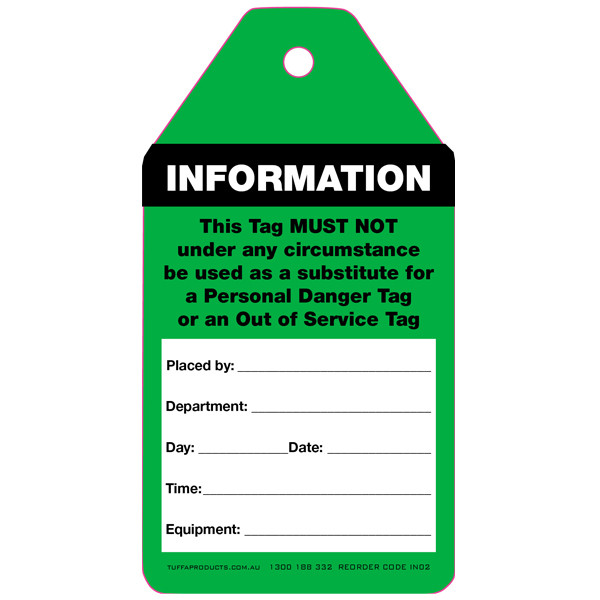Safety Tags | Green Information Tuffa Tags (Pack of 100) | Northern ...