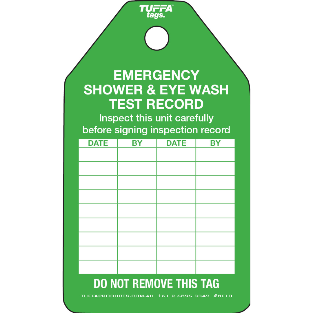 Safety Tags | Emergency Shower & Eye Wash Test Record Tuffa Tags (Pack ...